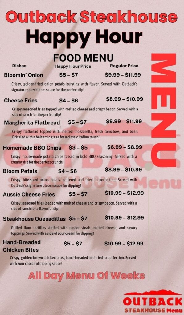 Outback Steakhouse Happy Hour Menu (2025)